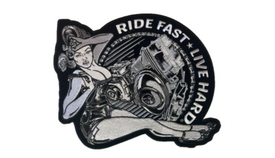 RIDE FAST LIVE HARD VTWIN GIRL LARGE BIKER PATCH IRON ON 10 INCH | eBay