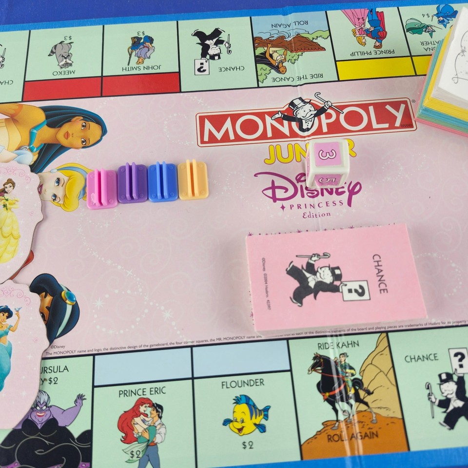2004 Monopoly Junior Disney Princess Edition Jasmine Mulan Ariel ...