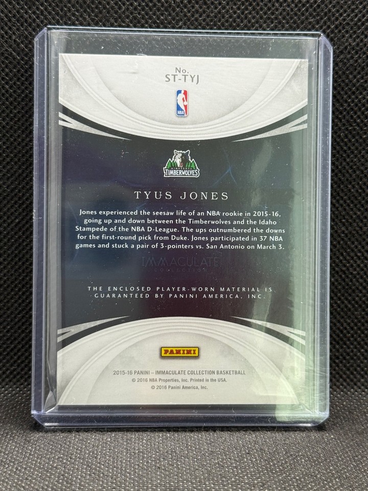 Tyus Jones 2015-16 Panini Immaculate Collection #st-tyj Rookie Patch ...