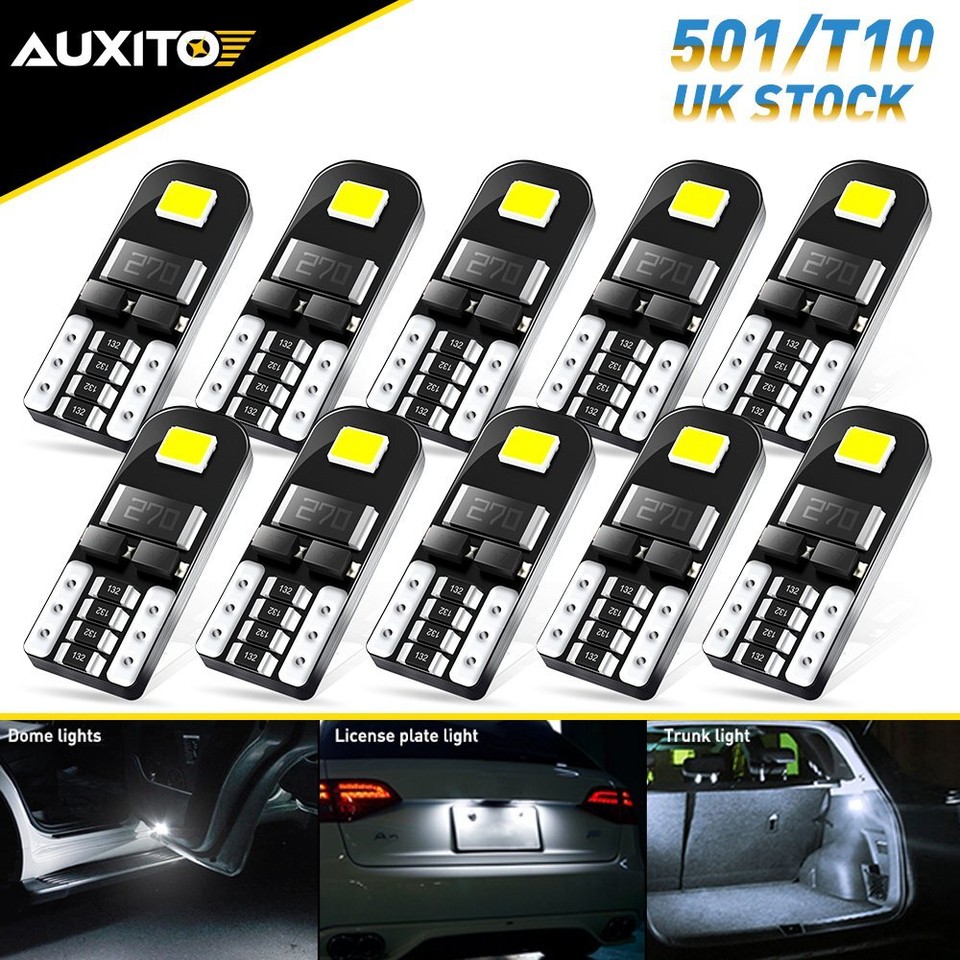 10pc Super Bright 501 Led Side Light Bulbs Canbus T10 Number Plate ...