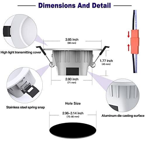 Smart Recessed Lighting 3 Inch, RGBCW, 2700K-6500K CCT Selectable, 3 ...