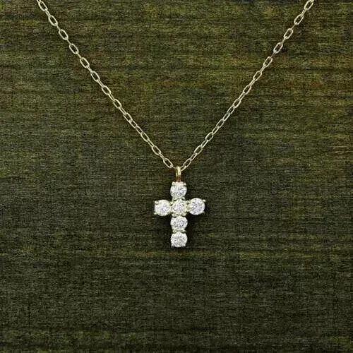 2Ct Lab Created Diamond Small Cross Shape Pendant 14k Yellow Gold ...