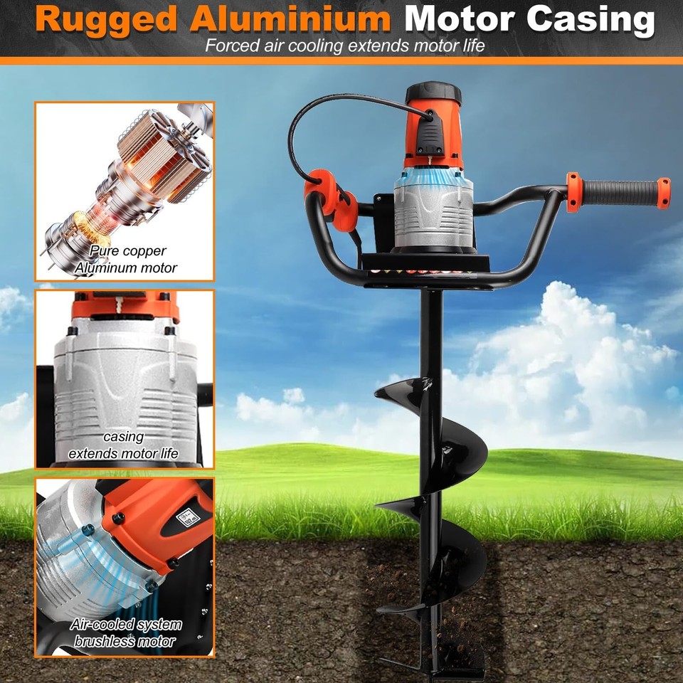 1700W Electric Post Hole Digger Earth Auger with 4"+6"+8" Digging Auger ...