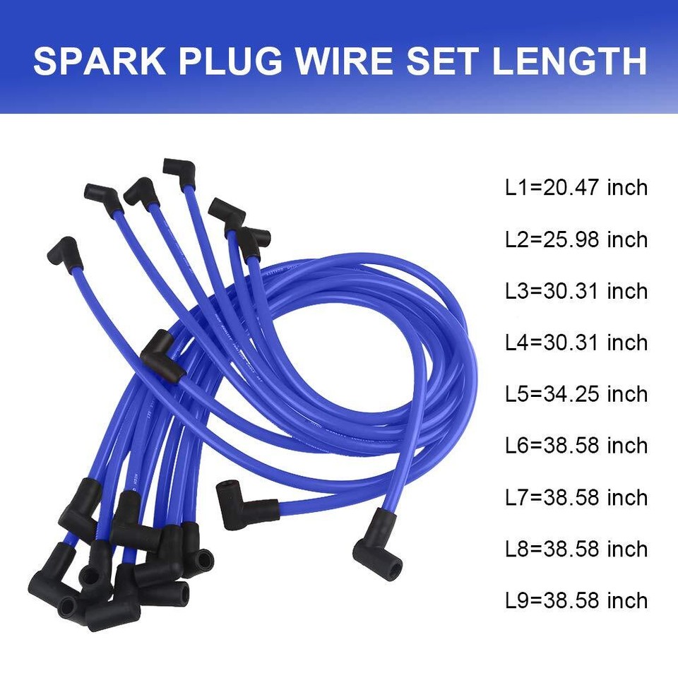 9Pcs 10.5mm Spark Plug Wires Blue For Chevy BBC 348 366 396 402 409 427 ...
