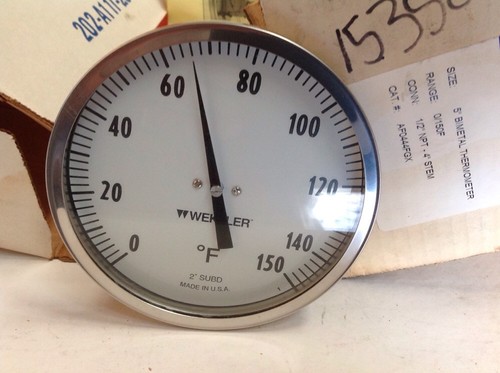 Weksler 5" Bimetal Thermometer AF0444FGX, 0/150F, 1/2" NPT-4"Stem NOS ...