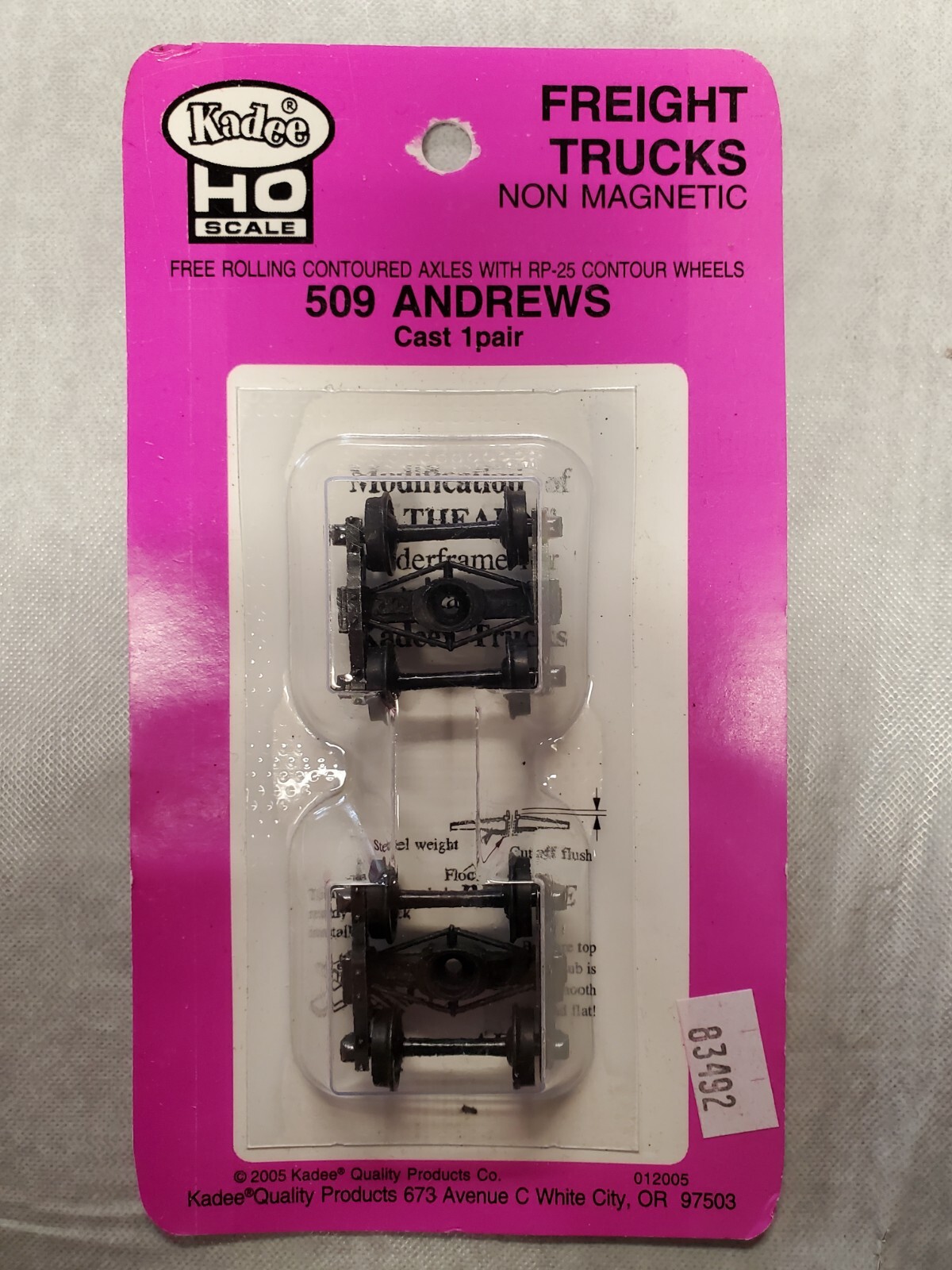 1 Pair Kadee 509 Andrews Cast Non Magnetic Freight Car Trucks HO New | eBay