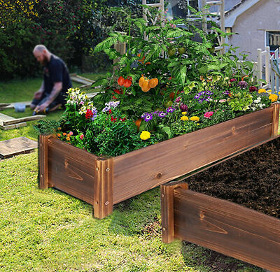 Large Rectangular Wooden Planters Garden Outdoor Flower Plant Herbs Pot ...