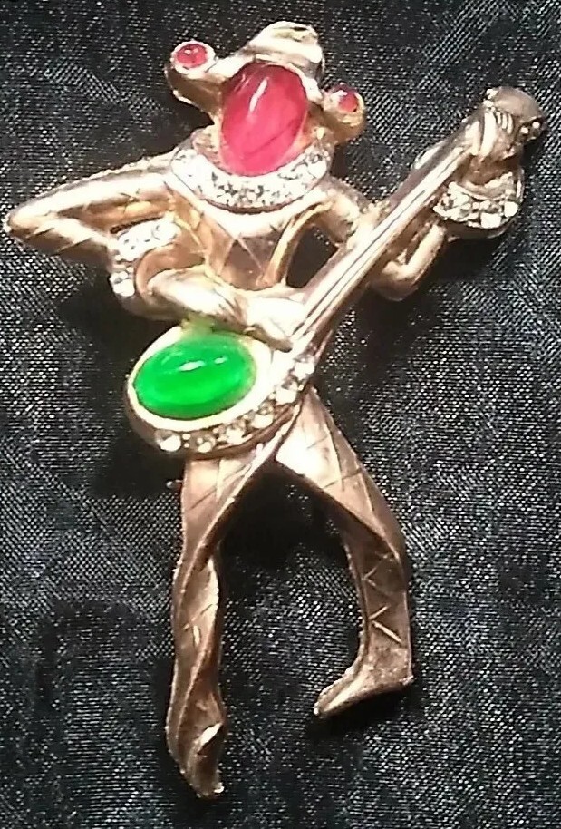 1947 URIE MANDLE HARLEQUIN BROOCH Sterling Gold Wash Vtg Mandolin Pin ...