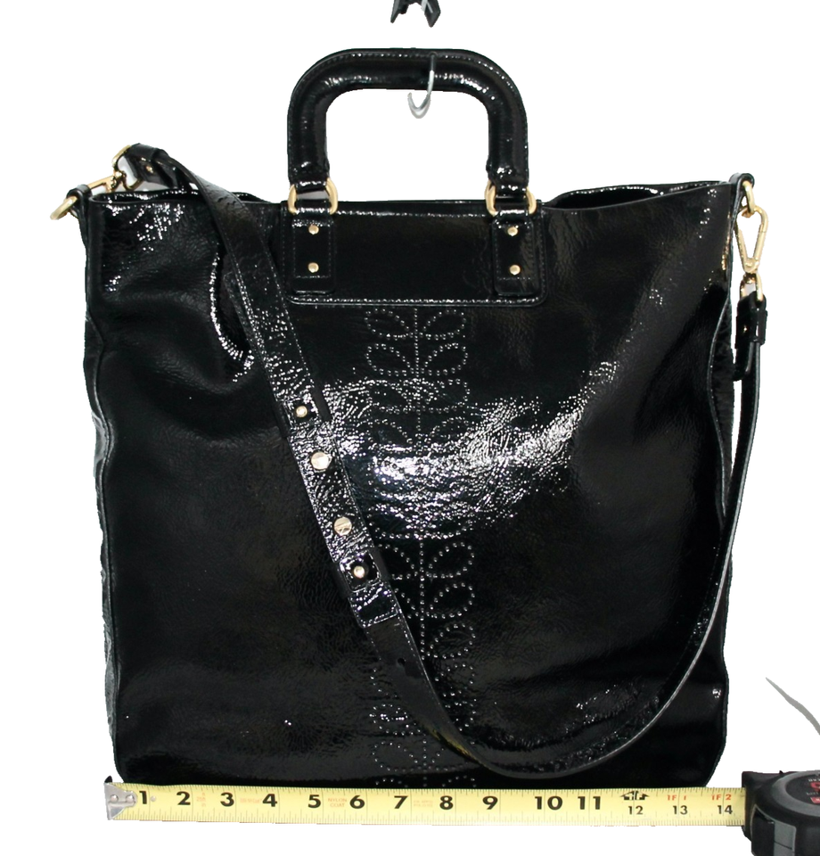 ORLA KIELY Large Convertible Tote Shoulder Bag Black Crinkle Patent ...