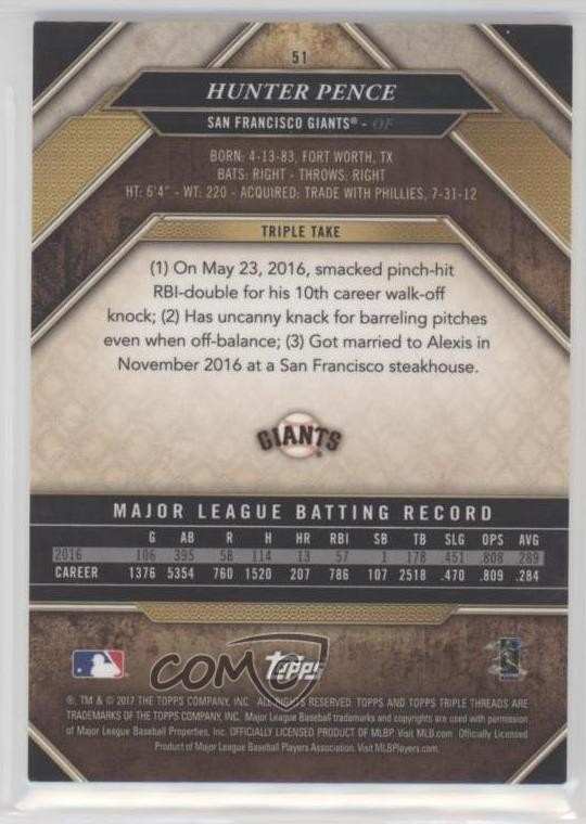 2017 Topps Triple Threads Amber /150 Hunter Pence #51 | eBay
