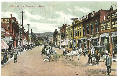 1912 Postcard Main Street Pendleton Oregon Advertising Signs People ...