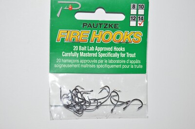 pautzke fire hooks size 14 trout 20 per pack dough bait salmon eggs ...