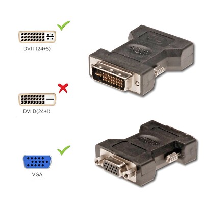 DVI to VGA Adapter DVI-I Male to VGA Female Port Converter Connector ...