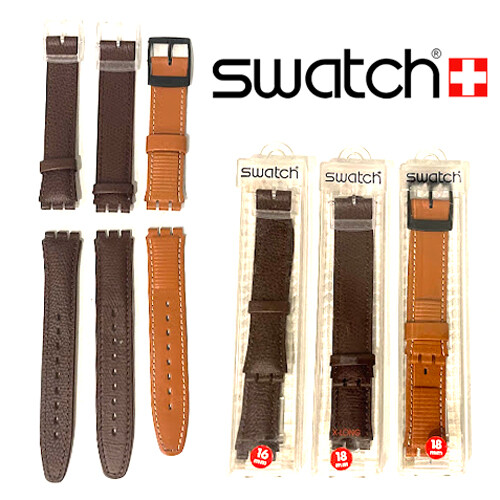 MINT Authentic Swatch Genuine Leather Brown Band Straps 16mm 18mm Lug ...