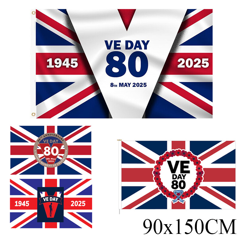 VE DAY Flag 5x3ft 80th Anniversary Large Polyester 8th May Victory ...