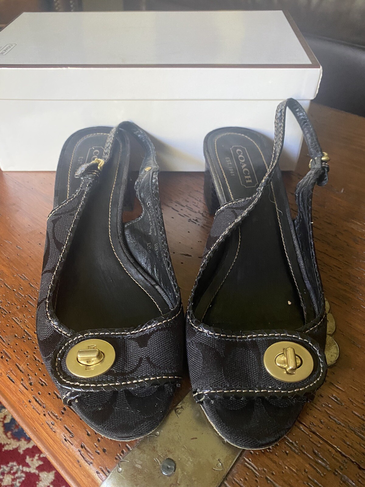 Coach Black Canvas Logo Slingbacks - Gem