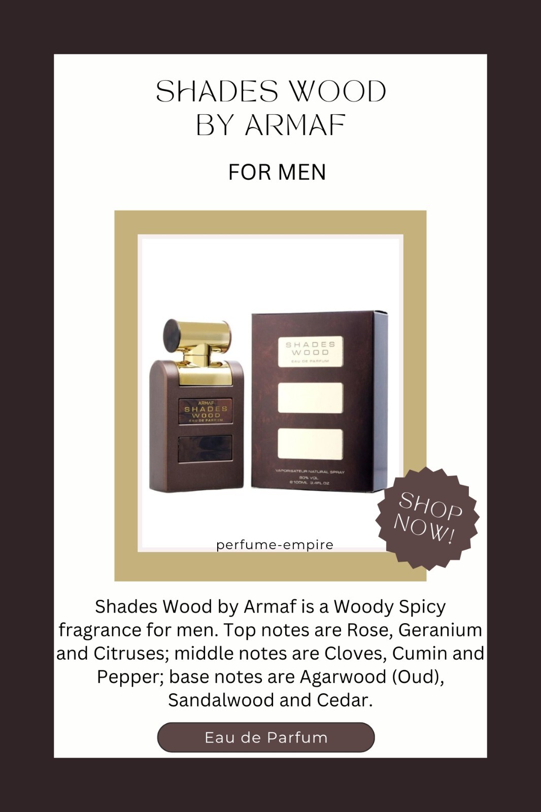 Shades Wood by Armaf cologne for men EDP 3.3 / 3.4 oz New In Box ...