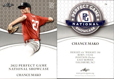 CHANCE MAKO 2022 LEAF PERFECT GAME "National Showcase" ROOKIE CARD #24 ...