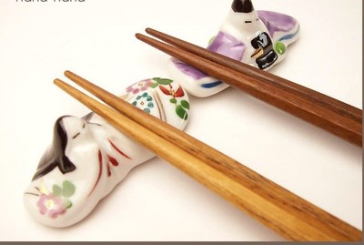 2pcs HASHIOKI japanese chopstick rest MINO yaki ware HINA doll ningyo ...
