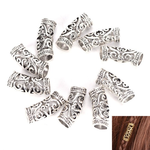 10 PCS Hair Braid Beads Dreadlock Bead Cuff Clip Metal Hair Braid Ring ...
