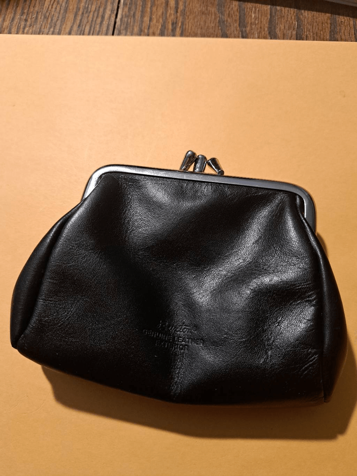 Vintage Buxton Black Leather Coin Purse Dual Kiss Lock Change Pouch | eBay
