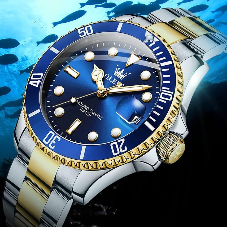 OLEVS Watches for Men with Date Luxury Big Face Gold Blue Watch | eBay