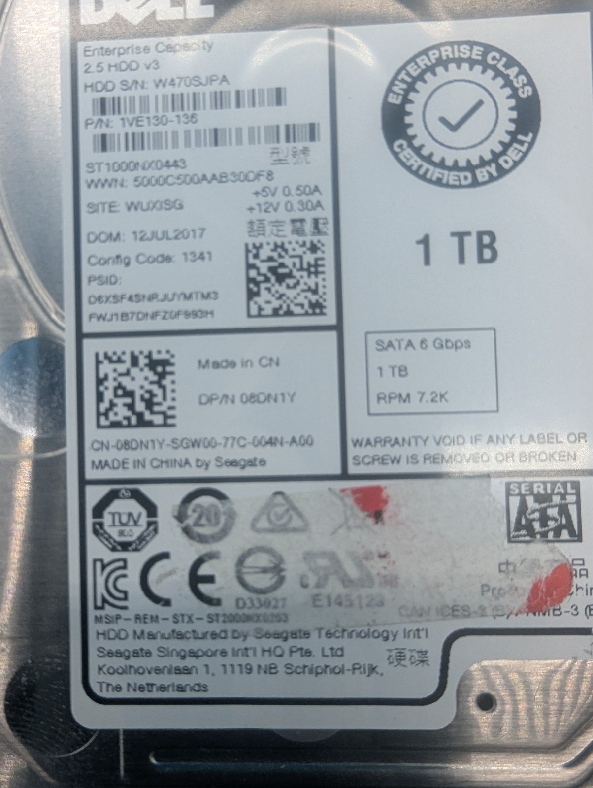 Dell ST1000NX0443 1TB 7.2K RPM Internal 2.5'' SATA SFF Hard Drive 8DN1Y ...