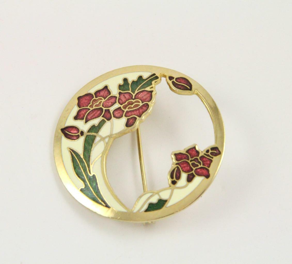 Fish Enterprises LTD Fish & Crown Mark Round Gold Tone Enamel Floral ...