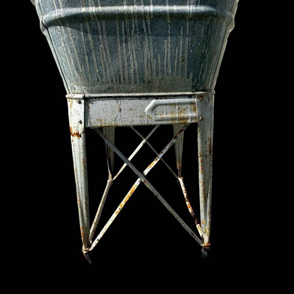 Vintage Basin Farm Wash Tub Wheeling Stand Galvanized Metal Stand Drain ...