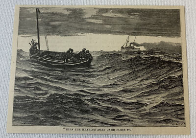 1878 magazine engraving ~ A BOAT AND SHIP AT SEA | eBay