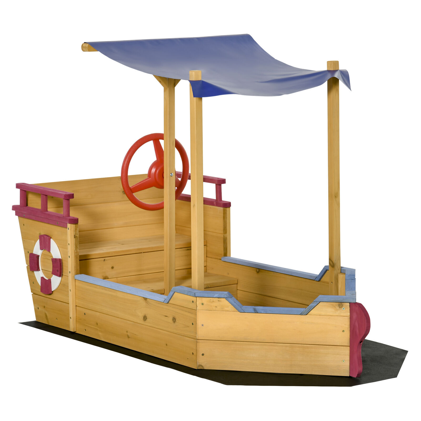 Outsunny Kids Wooden Sand Pit Sandbox Pirate Sandboat Outdoor w/ Canopy ...
