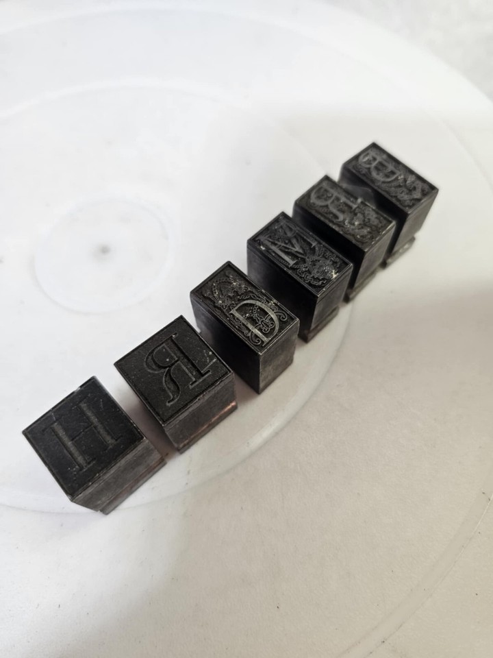 6 Vtg Printing Letterpress Printers Block Lead Letter "H R D M R B"- G3 ...