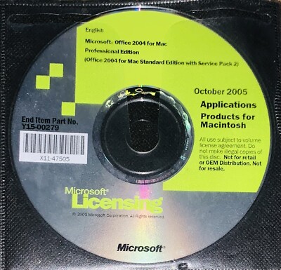 Microsoft Office 2004 For Macintosh With Server Pack 2 Licensing Disc ...