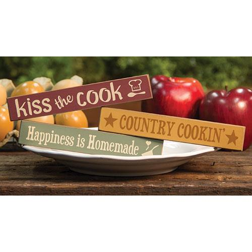 Set/3 Country Cookin Kiss the Cook Happiness is Homemade Wood Signs ...