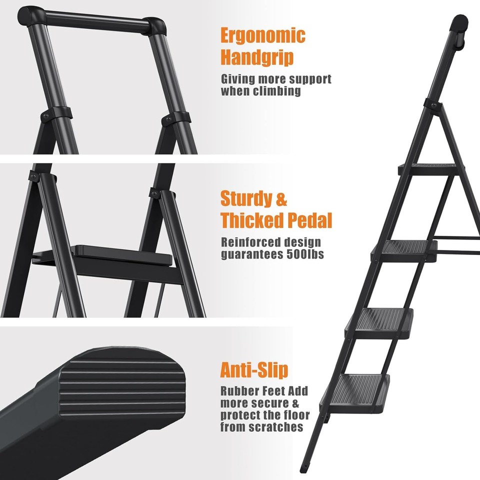 4 Step Stool Folding Step Stool with Handrails Ladder 4 Step Ladder | eBay