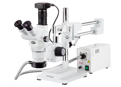 AmScope 2X-225X Trinocular Boom Stereo Zoom Microscope + High-speed ...