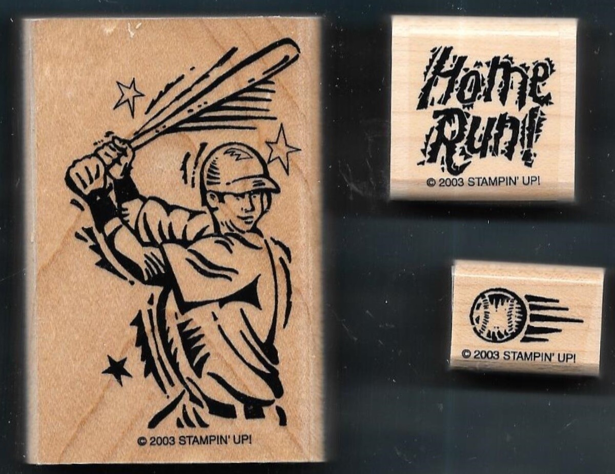 BASEBALL PLAYER HOME RUN! HIT FAST BALL All Star STAMPIN' UP! 2003 ...