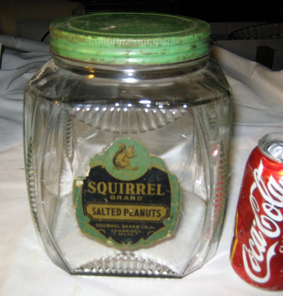 ANTIQUE USA ART DECO KITCHEN HOOSIER SQUIRREL SIGN LABEL PEANUTS GLASS ...