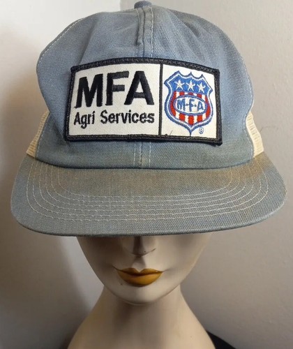 Vintage MFA Agri Services MESH SNAPBACK TRUCKER HAT CAP USA Denim White ...