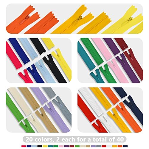 40Pcs 22inch Nylon Invisible Zippers Sewing Bulk Zippers Supplies in 20 ...