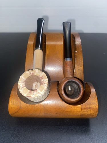 Vintage Pipe Rack-Decatur-Walnut Wood Tobacco double pipe stand | eBay