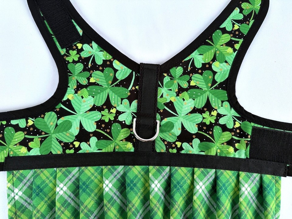 St. Patrick's Day Shamrock Dog Harness Vest Dress With Plaid Ruffle ...