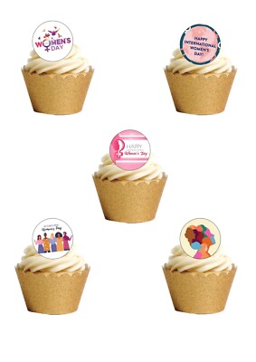 Cake Toppers OT International Women's Day 24 Pre-Cut Edible Wafer Paper ...