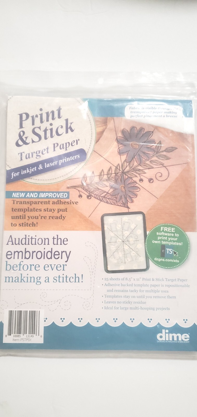 Dime Designs in Machine Embroidery Print and Stick Adhesive Target ...