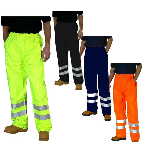 Mens Hi-Viz Visibility Waterproof Rain Over Work Safety Trousers Pants ...