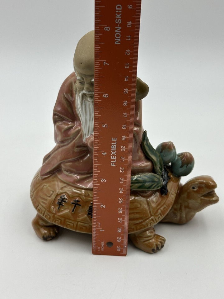 Chinese Porcelain Mud Man Xing Lao God Of Longevity On A Turtle Statue ...