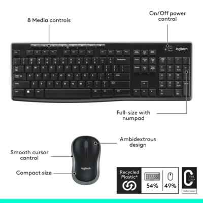 Logitech MK270 Full Size Wireless Keyboard and Mouse Combo for PC ...