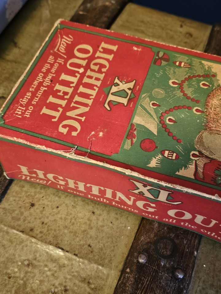 Pair 2 Vintage Christmas XL Lighting Outfit Box Tops Insert Santa Tree ...