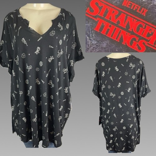 Netflix +4 Black Split Neckline Stranger Things Icon Print Short Sleeve ...