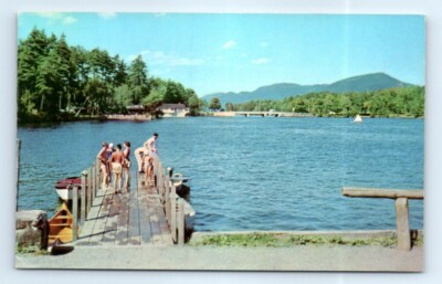 Postcard Bathers On A Dock Jumping Into Lake Vtg Photo Camp I11 | eBay
